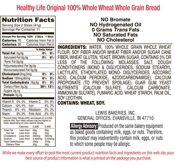 Wonder Bread Nutrition Label